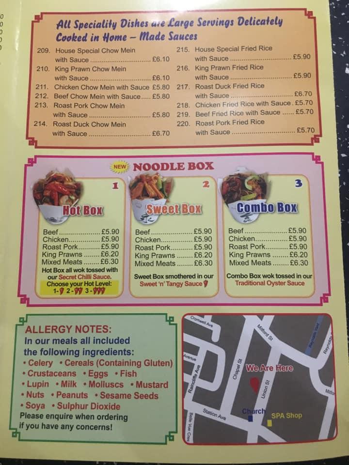 Menu at Golden Dragon restaurant, Filey