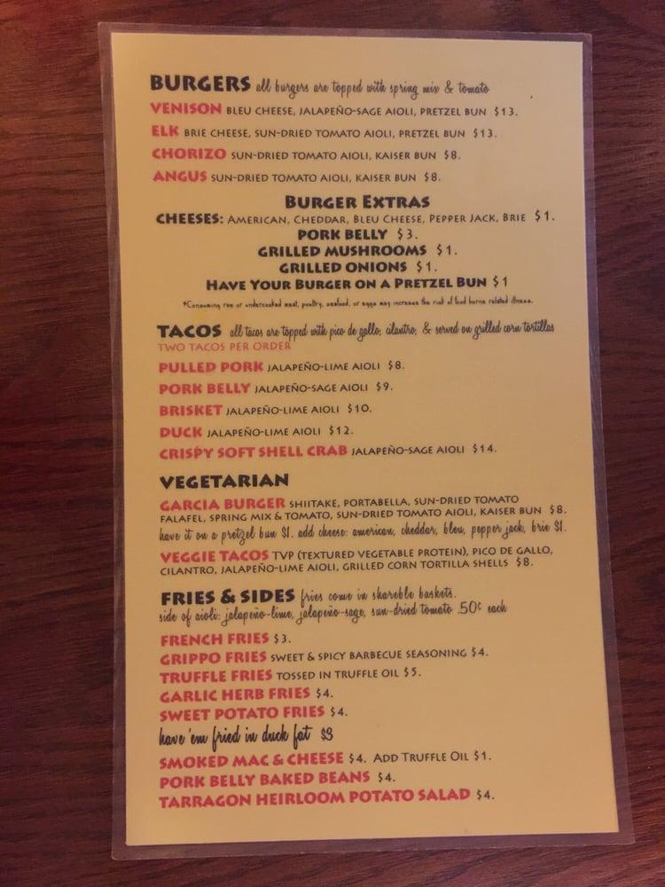 Menu at Hammerheads restaurant, Louisville, 921 Swan St