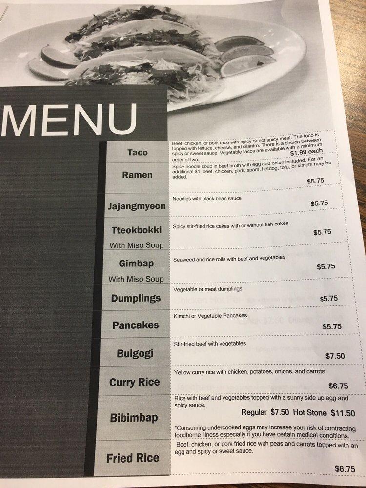 Menu at Korean Taco House restaurant, Johnson City