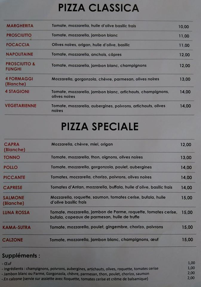 Menu at Luna Rossa restaurant, Annecy