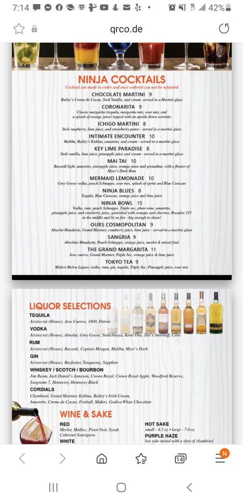 Menu at Ninja Japanese Steakhouse & Sushi Bar, Suffolk
