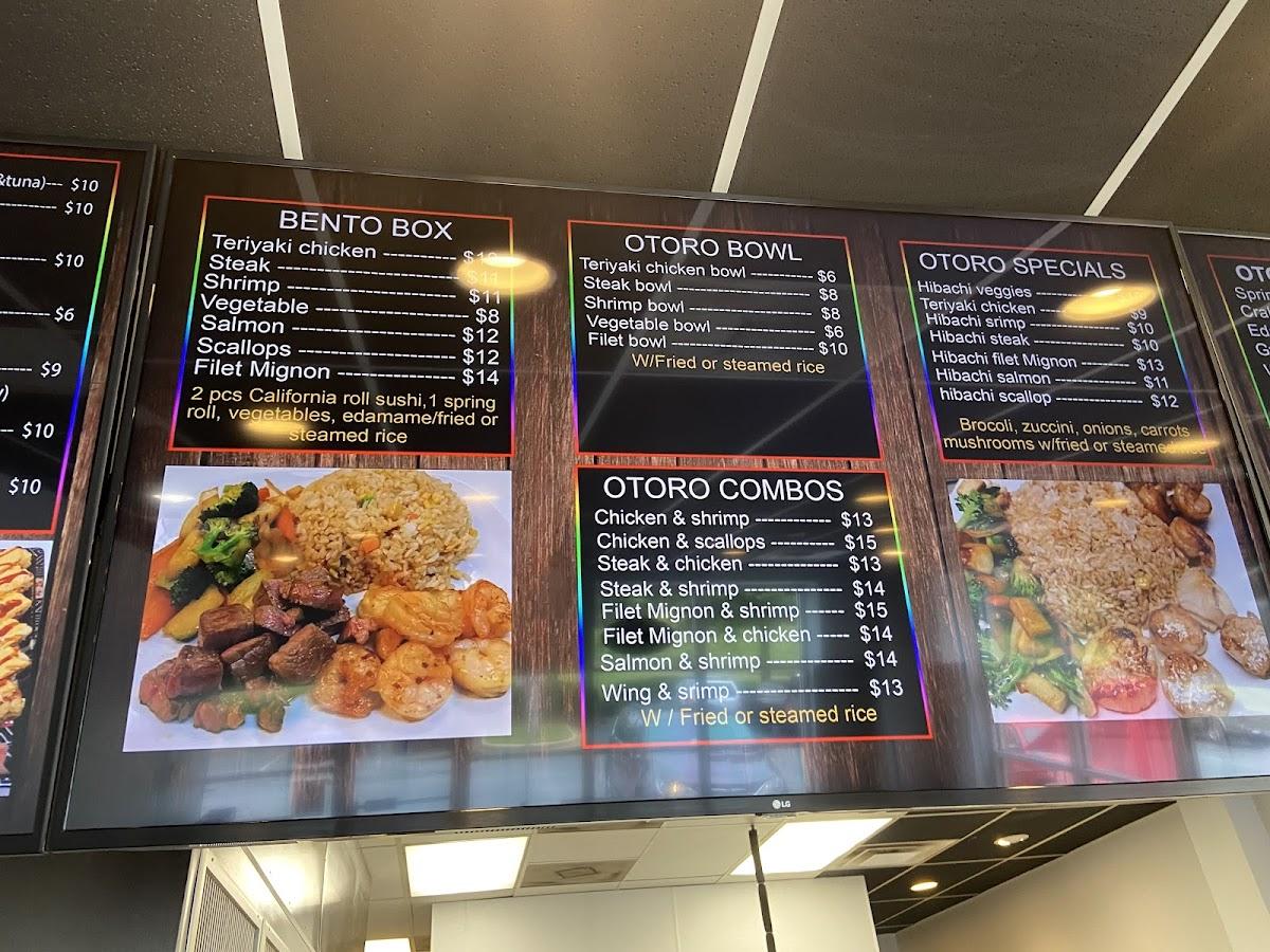 Menu at Otoro Hibachi restaurant, Hoover