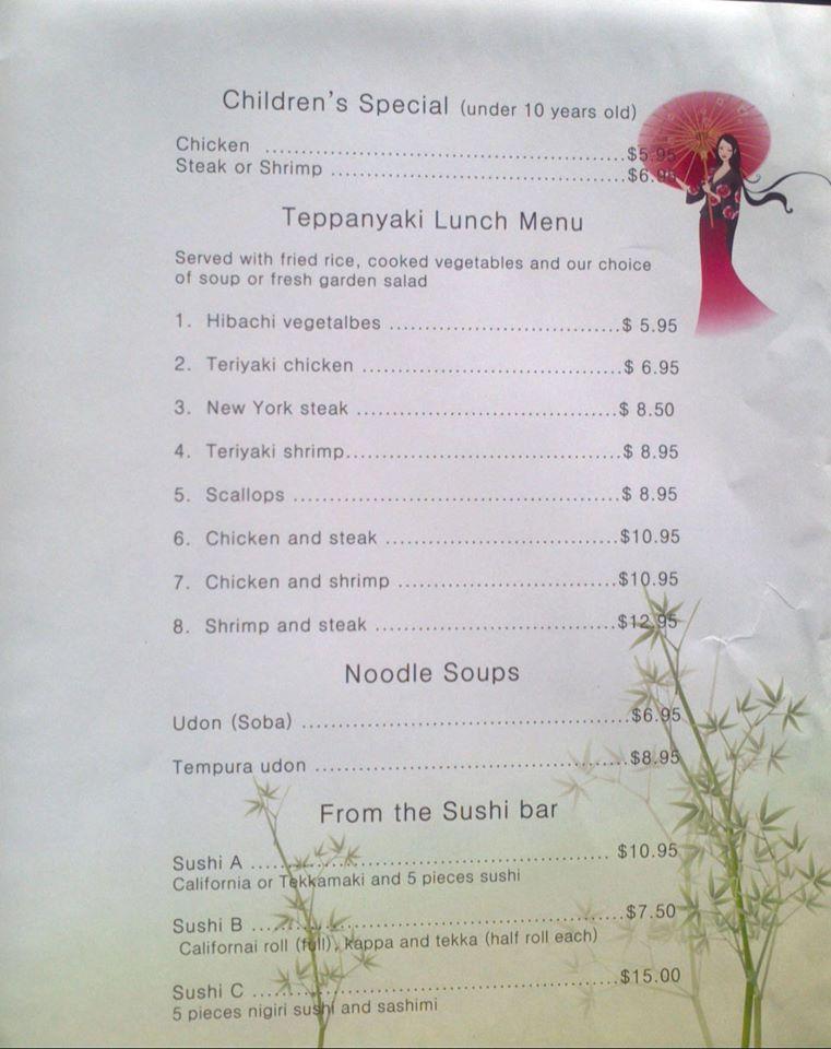 Menu at Sakura Blue restaurant, Louisville