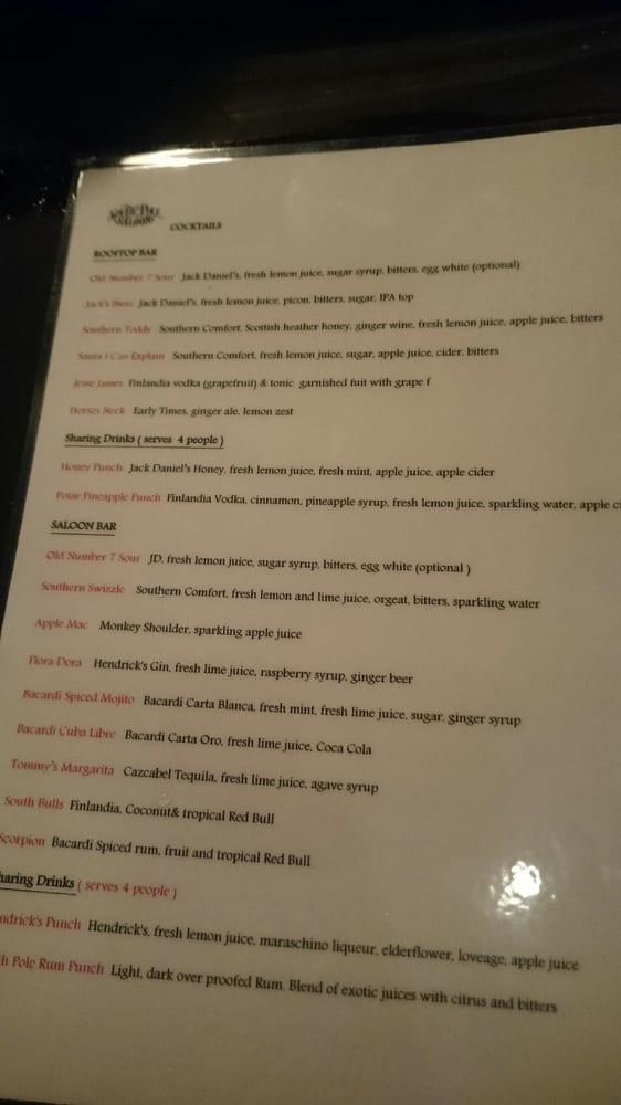 Menu at South Pole Saloon pub & bar, London