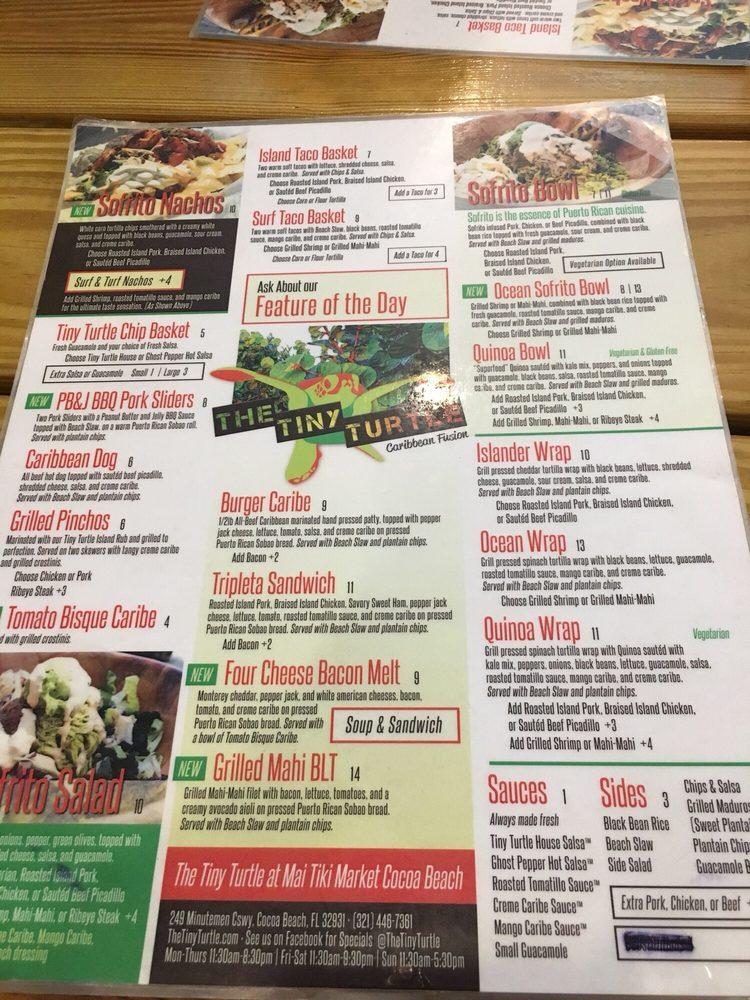 Menu at The Tiny Turtle restaurant, Cocoa Beach