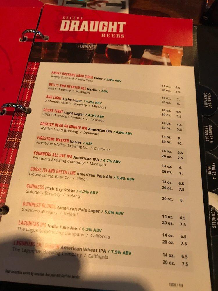 Menu at Tilted Kilt pub & bar, Chicago, 17 N Wabash