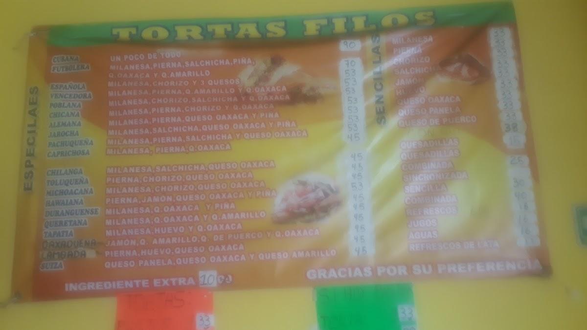 Carta del restaurante Tortas "Filos", Santiago del Querétaro
