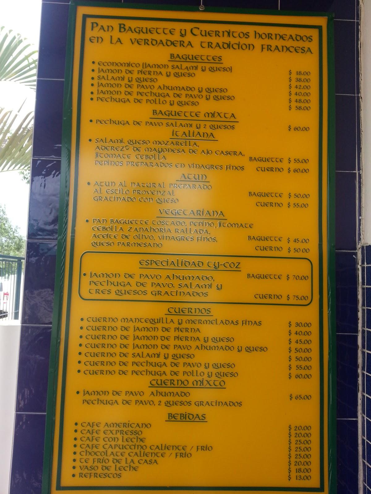 Carta de comida rápida Ty-coz Express (Kabah), Cancún, Av. Rodrigo ...