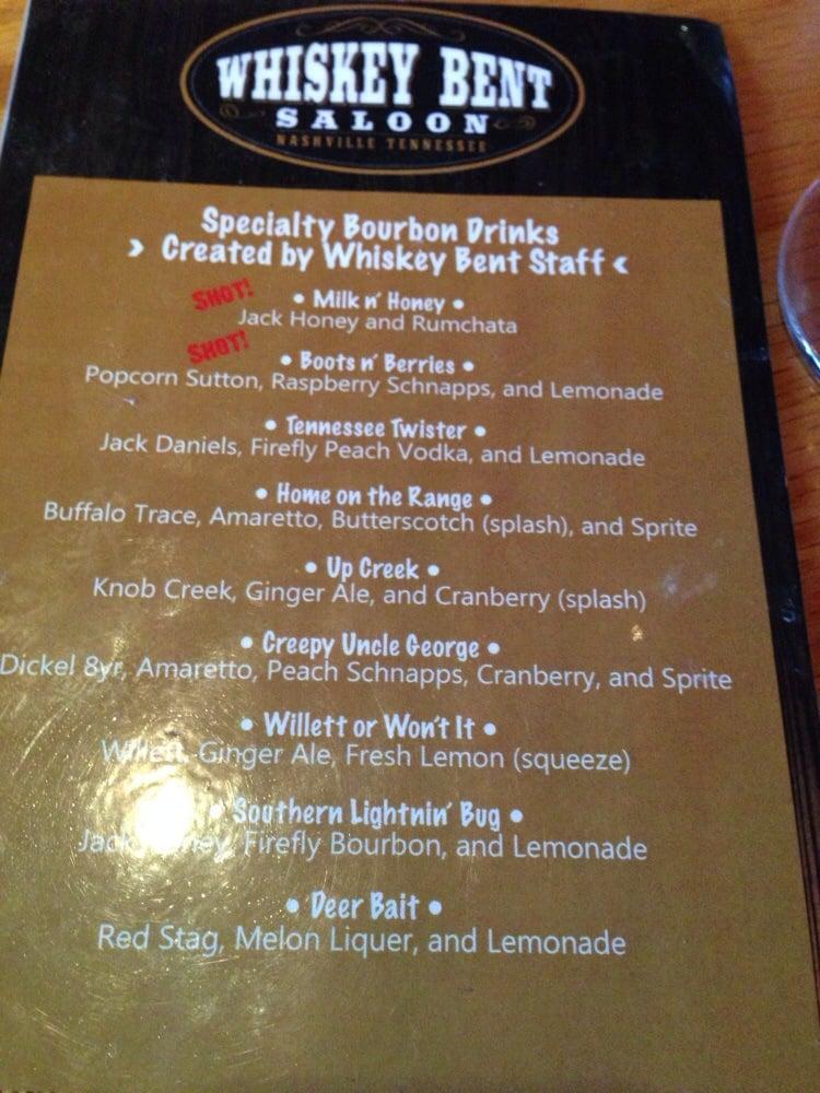 Menu at Whiskey Bent Saloon pub & bar, Nashville