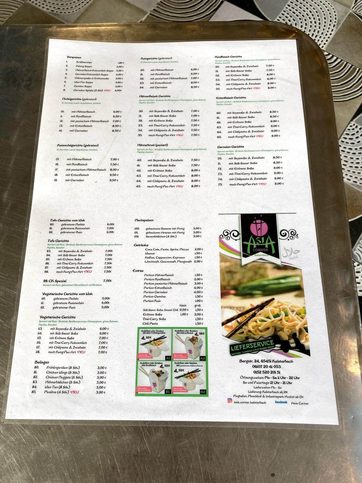 Menu at Asia Corner restaurant, Kelsterbach