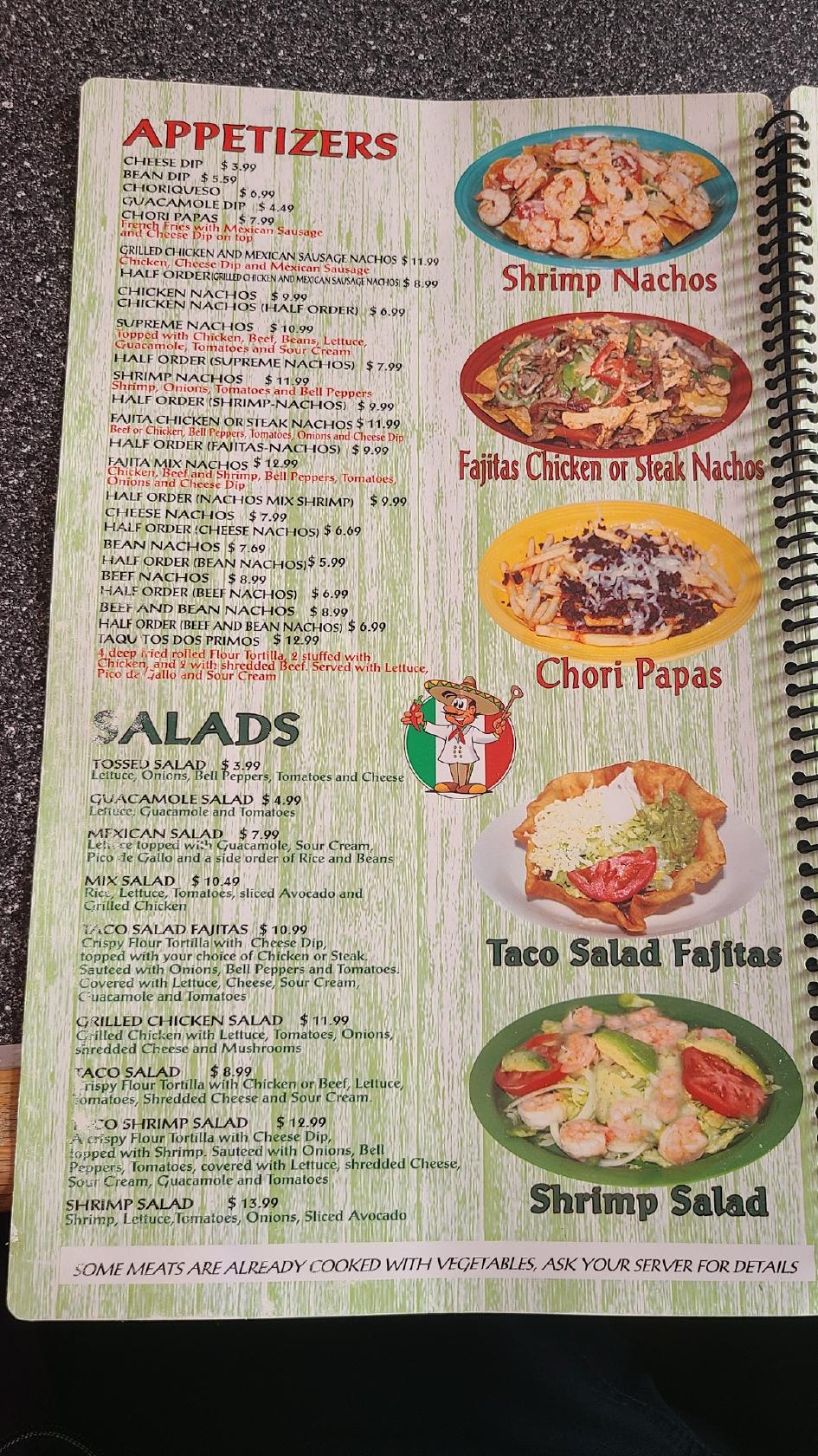 Menu at Dos Primos Mexican Restaurant, Louisiana