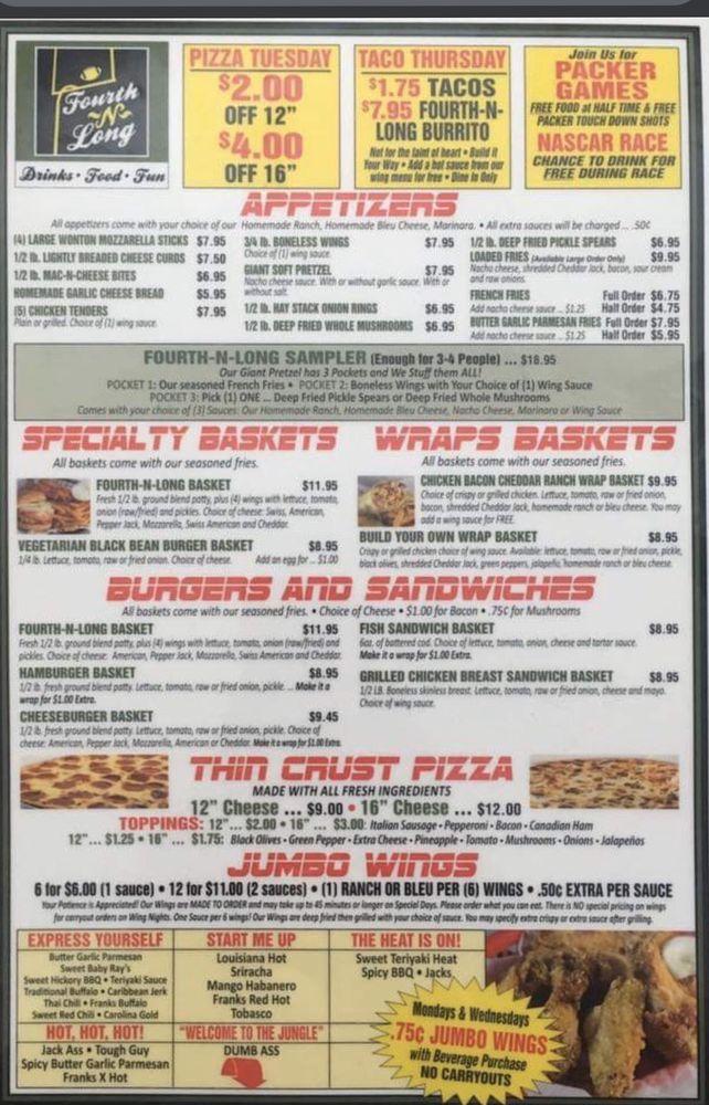 Menu at Fourth-N-Long pub & bar, West Allis