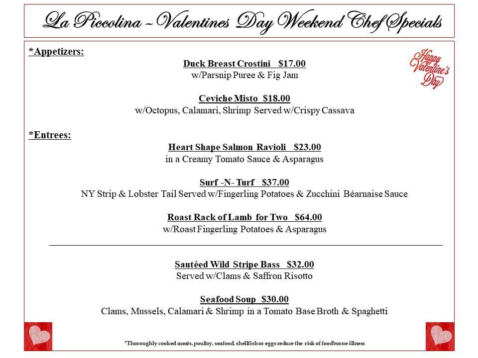 Menu at La Piccolina restaurant, New Milford, 27 Main St