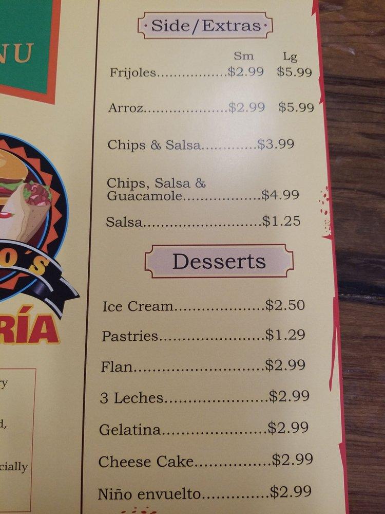 Menu at MAXIMOS TAQUERIA restaurant, Porterville