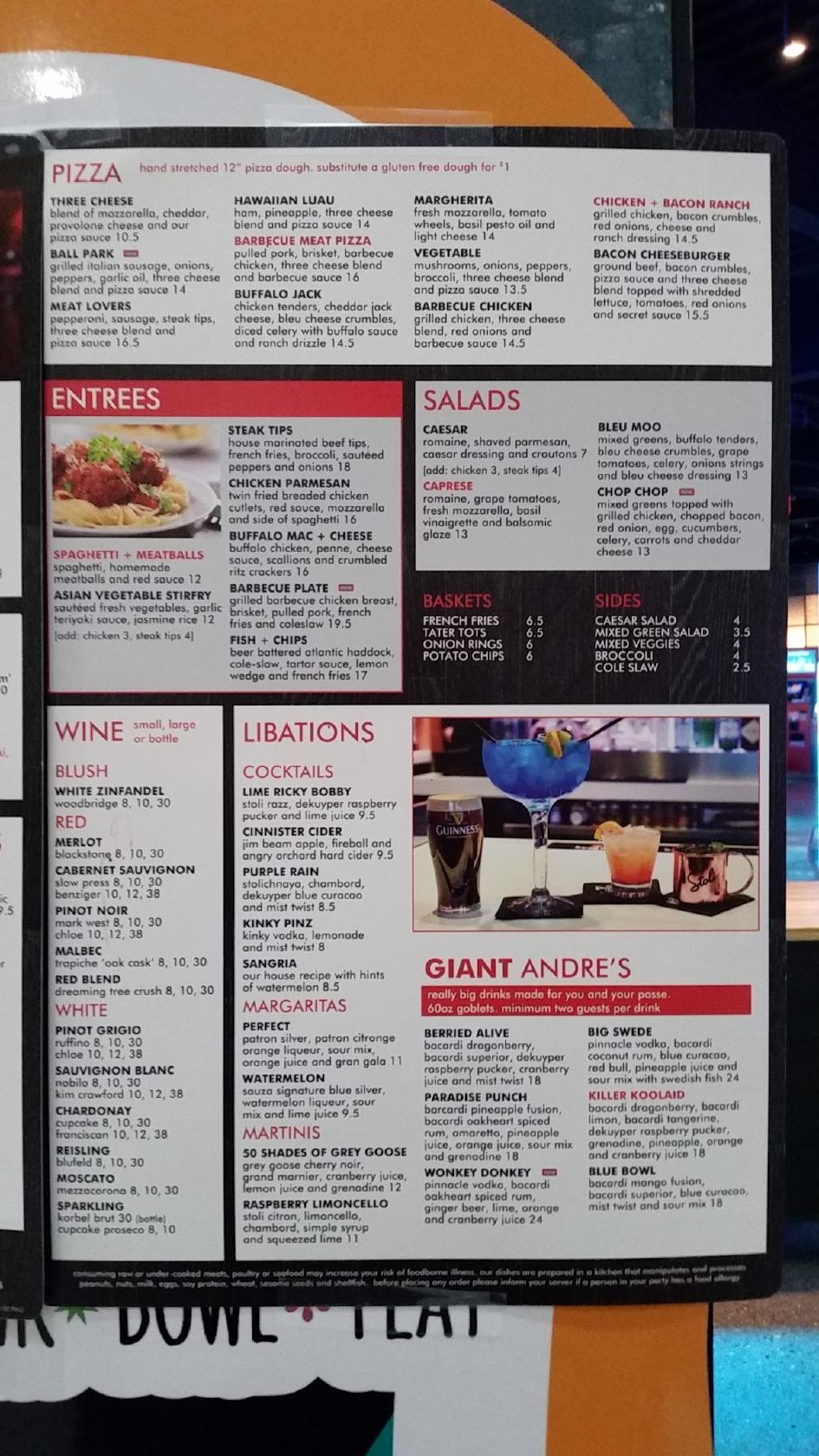 Menu at PiNZ Bowl restaurant, Hadley