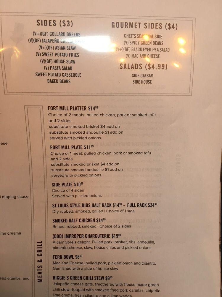 Menu at The Improper Pig @ Fort Mill BBQ, Fort Mill