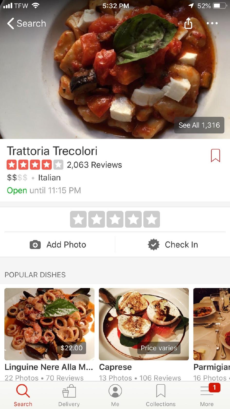 Menu at Trattoria Trecolori restaurant, West New York