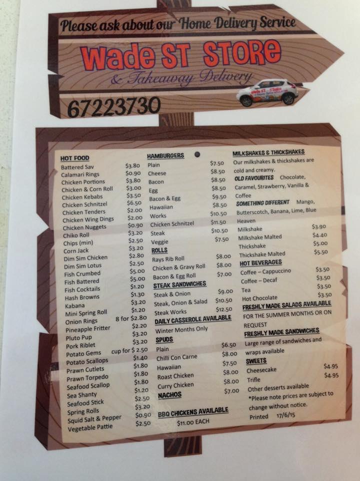 Menu at Wade Street Store & Takeaway, Inverell
