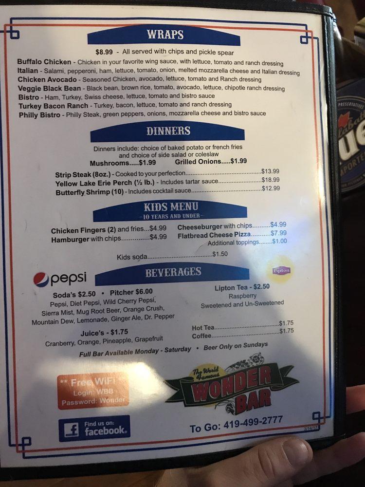 Menu at Wonder Bar & Grille - Milan, OH, Milan, 48 Front St