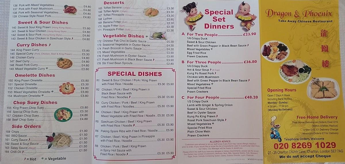 Menu at Dragon & Phoenix restaurant, London