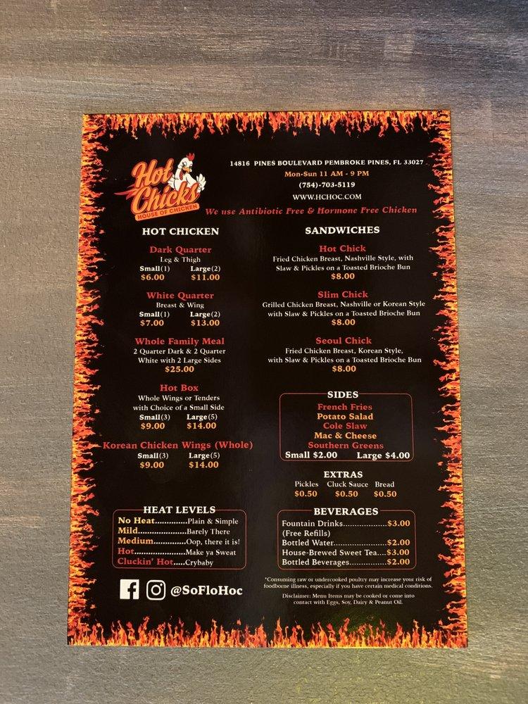 Menu at Hot Chicks House of Chicken restaurant, Pembroke Pines