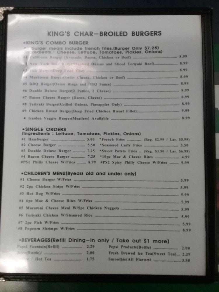 Menu at King's Fish & Chips restaurant, Port Orchard