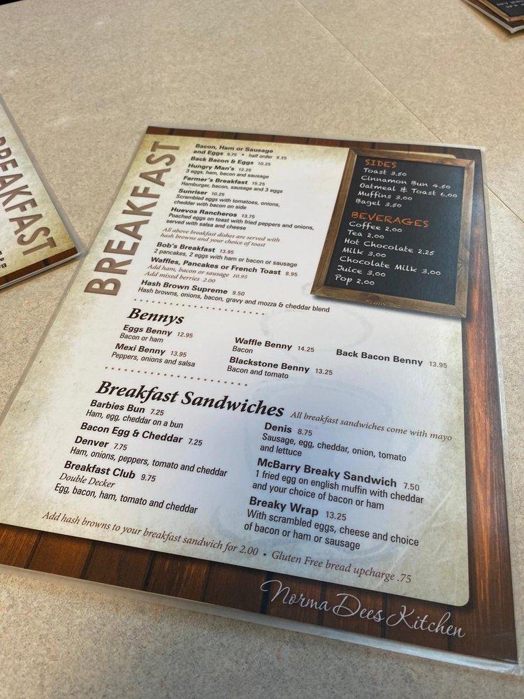 Menu at Norma Dee's Kitchen restaurant, Devon