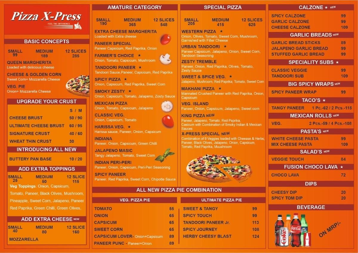 Menu at Pizza X-Press, Neemrana, Eldico hill side