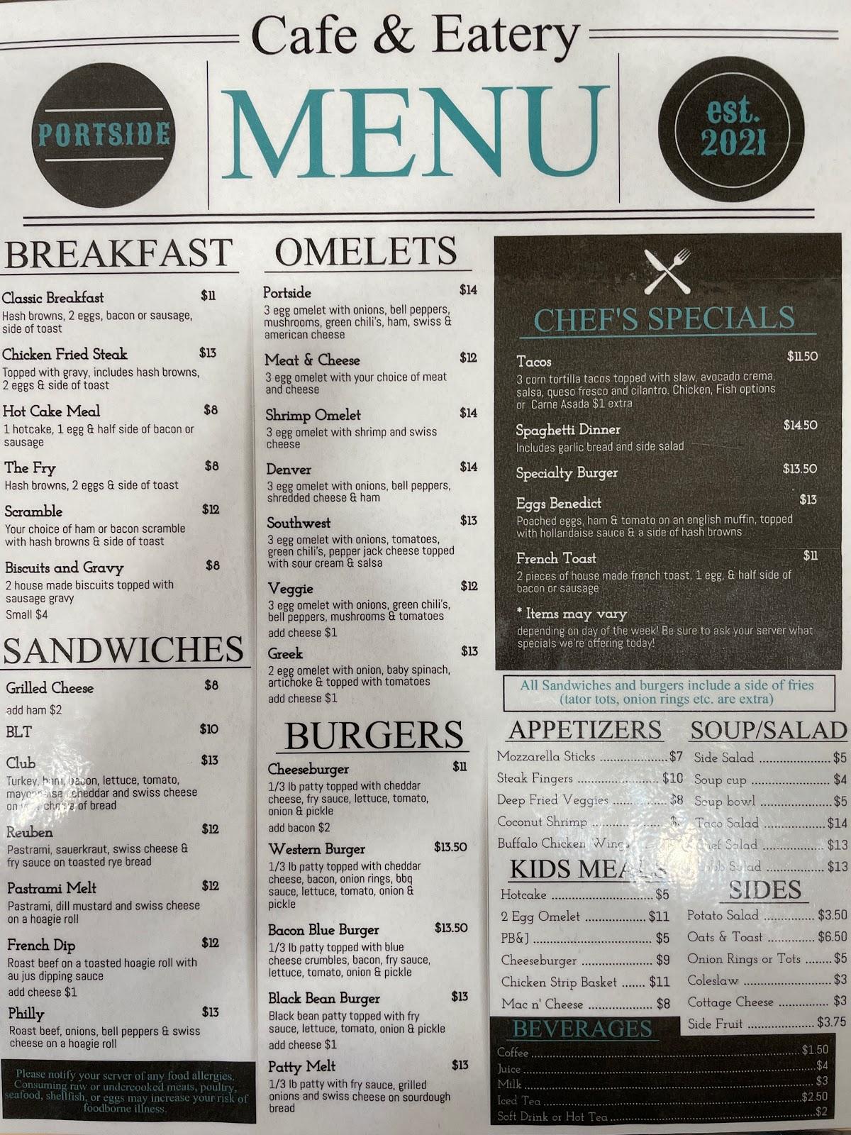 Menu at Portside Market and Cafe, Port Orford