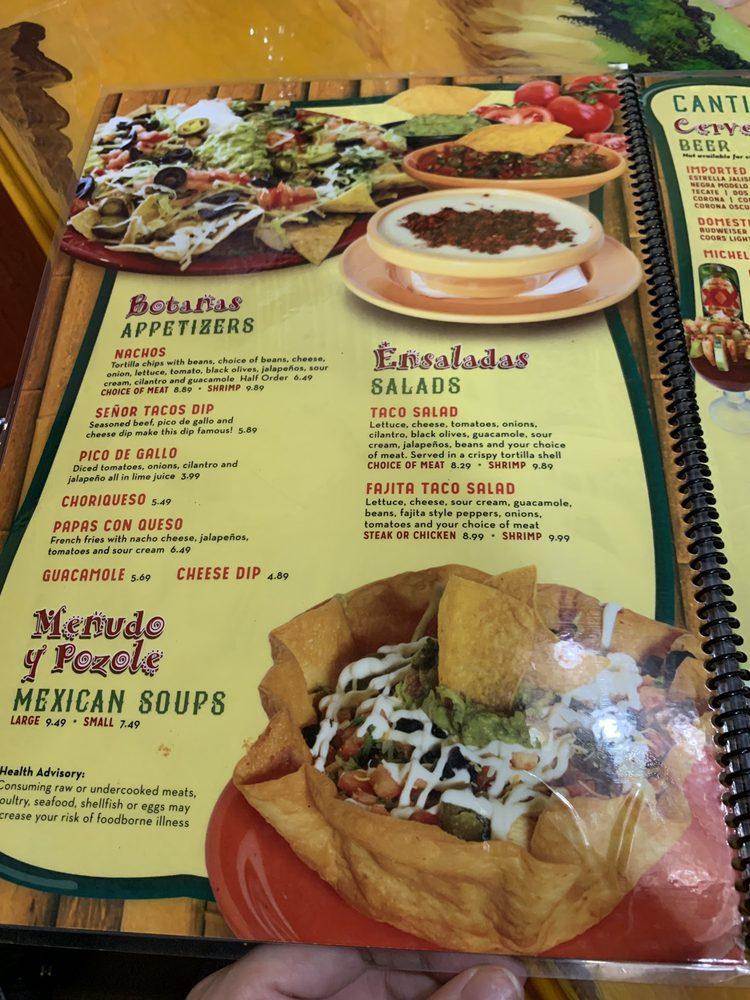 Menu at Señor Tacos restaurant, Lafayette
