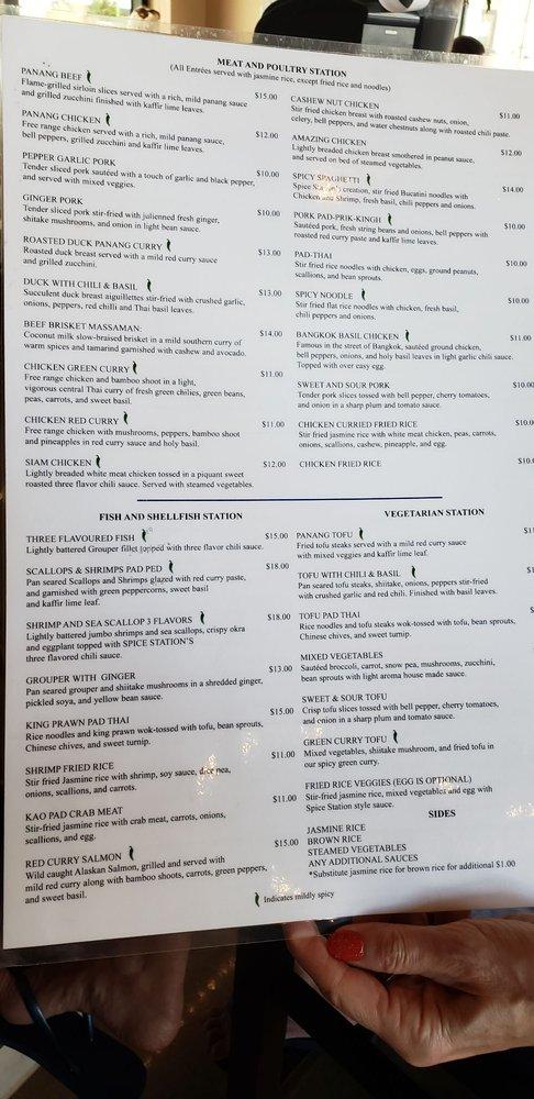 Menu at Spice Station restaurant, Sarasota