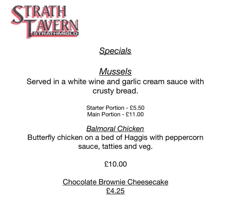 Menu at The Railway Tavern @ Strathmiglo (Formerly The Strath Tavern ...