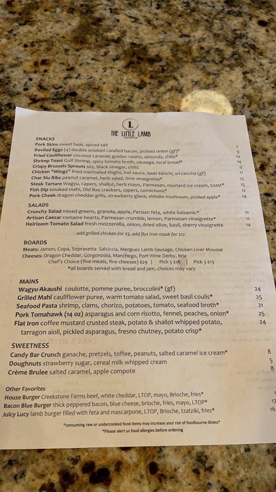 Menu at The Little Lamb Gastropub, Clearwater