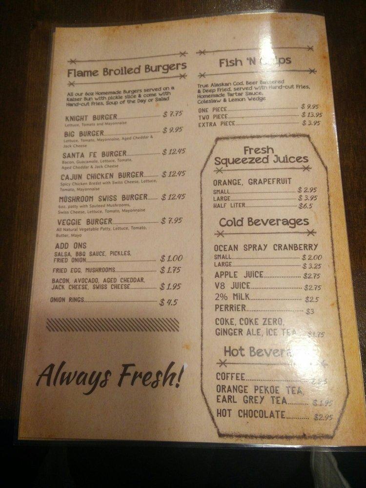 Menu at Knight Street Cafe, Vancouver