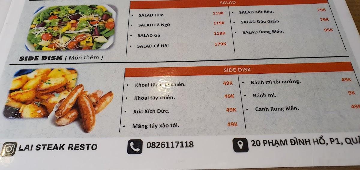 Menu at LAI Steak Resto restaurant, Ho Chi Minh City, 58 Đ. Lê Thúc Hoạch