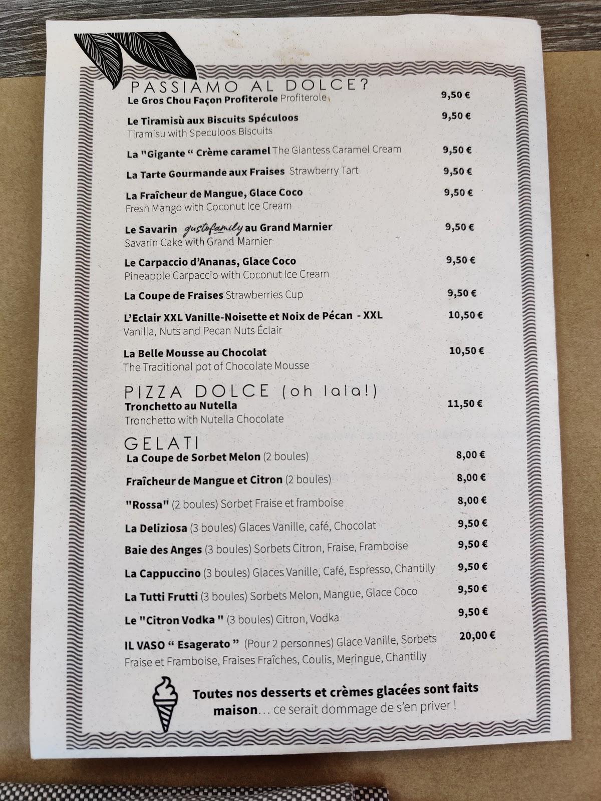 Menu at La Favola pizzeria, Nice, 13 Cr Saleya