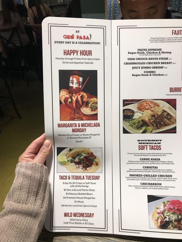 Menu at Que Pasa Mexican Cafe, Fresno, E Campus Pointe Dr