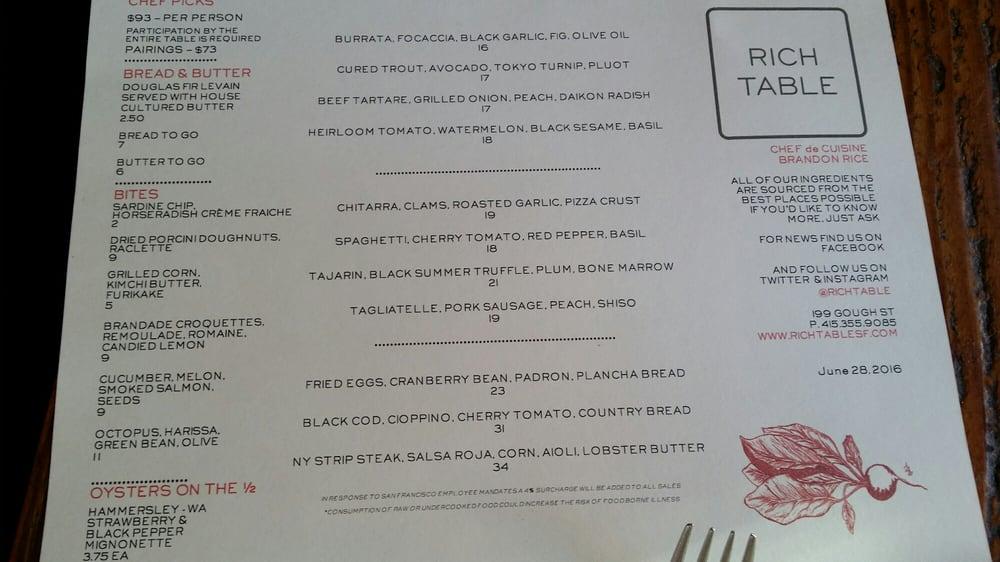 Rich Table Sf Menu | Cabinets Matttroy