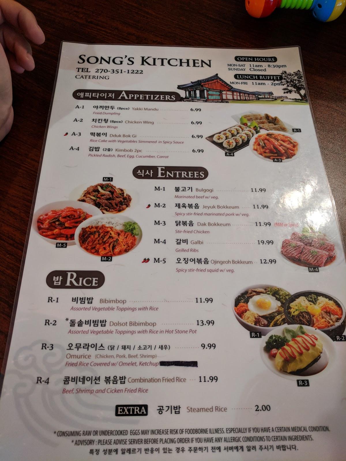 Menu at Song's Kitchen restaurant, Radcliff