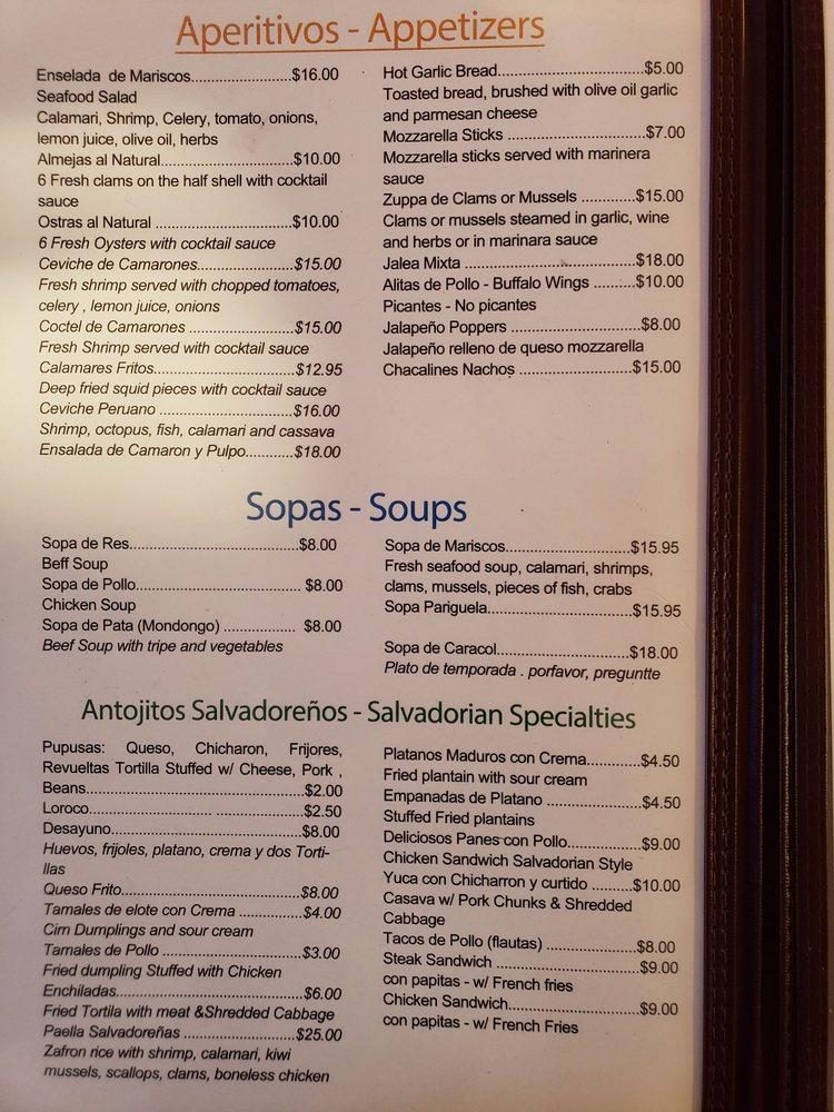 Menu at Tesoro Salvadoreño restaurant, North Plainfield