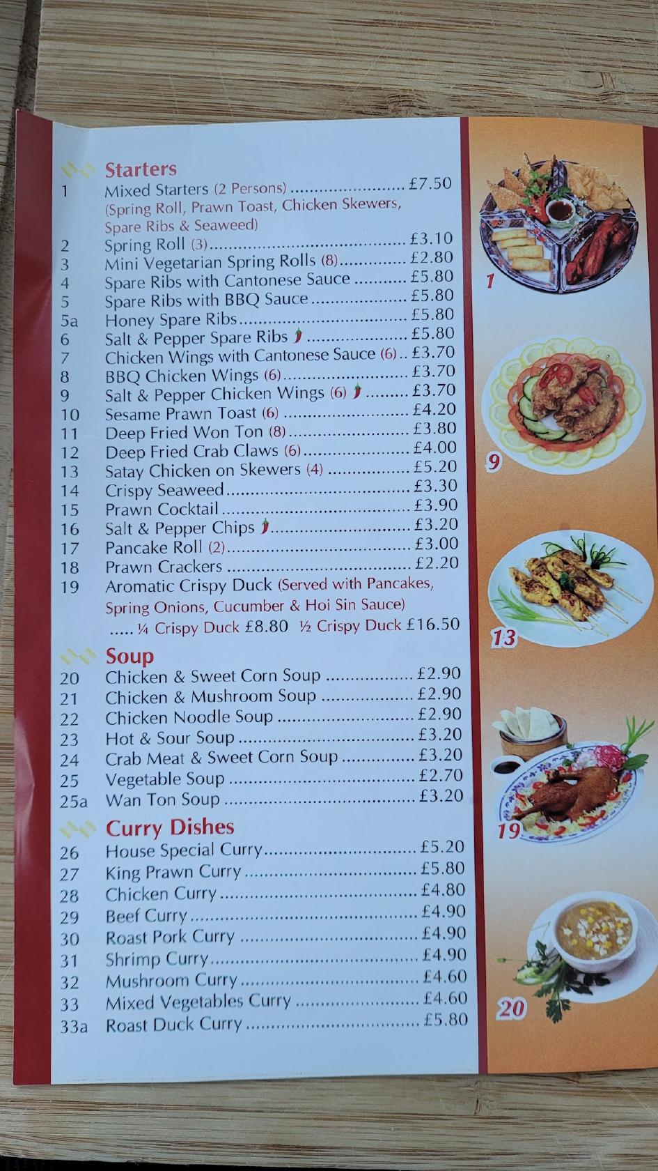 Menu at The Great Wall restaurant, North Walsham