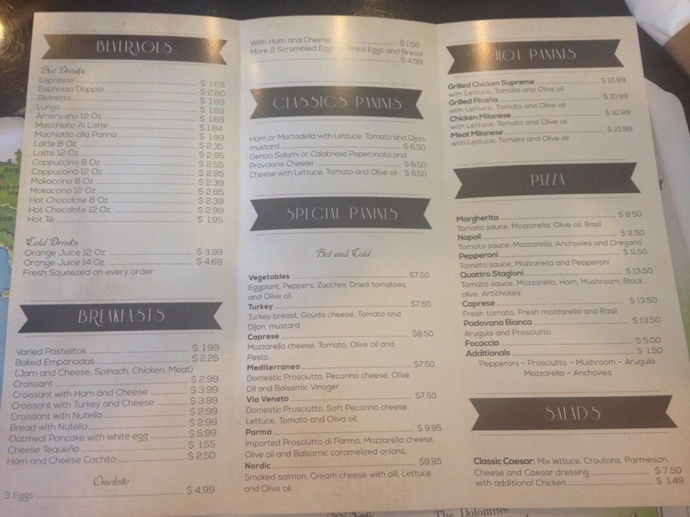 Menu at Via Veneto Bakery & Italian Deli, Doral