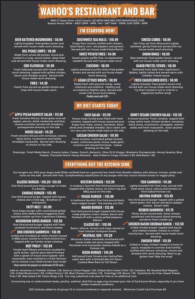 Menu at Wahoo's Restaurant & Bar, Gold Canyon, E Topaz Dr
