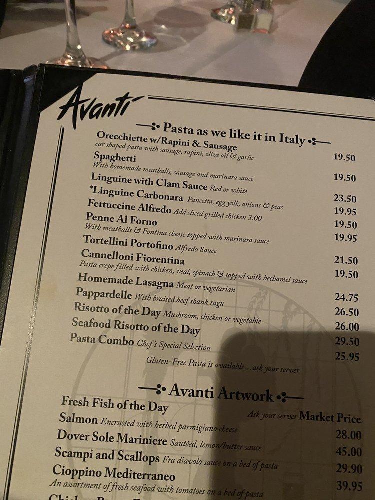 Menu at Avanti Restaurant, Phoenix