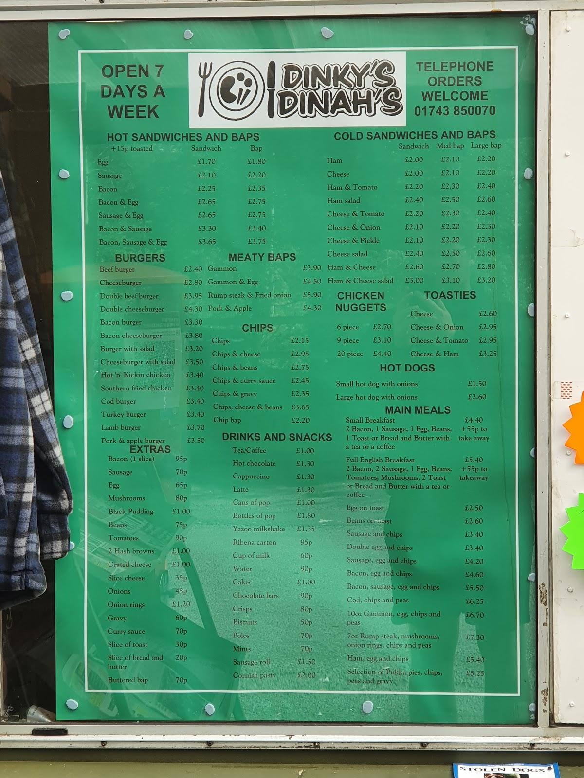 Menu at Dinkys Dinahs cafe, Bicton