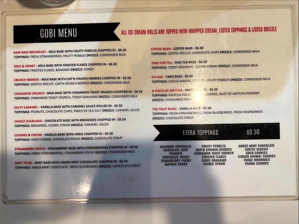 Menu at Gobi Ice Cream desserts, Cerritos