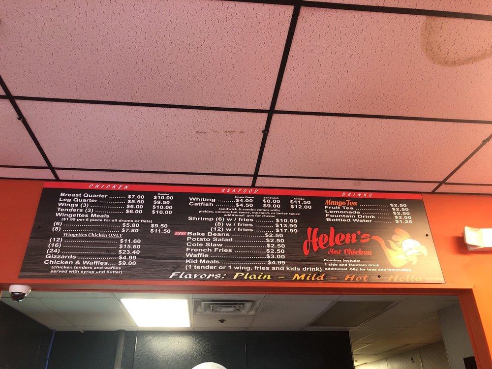 Menu at Helen's Hot Chicken restaurant, Nashville, Jefferson St #101