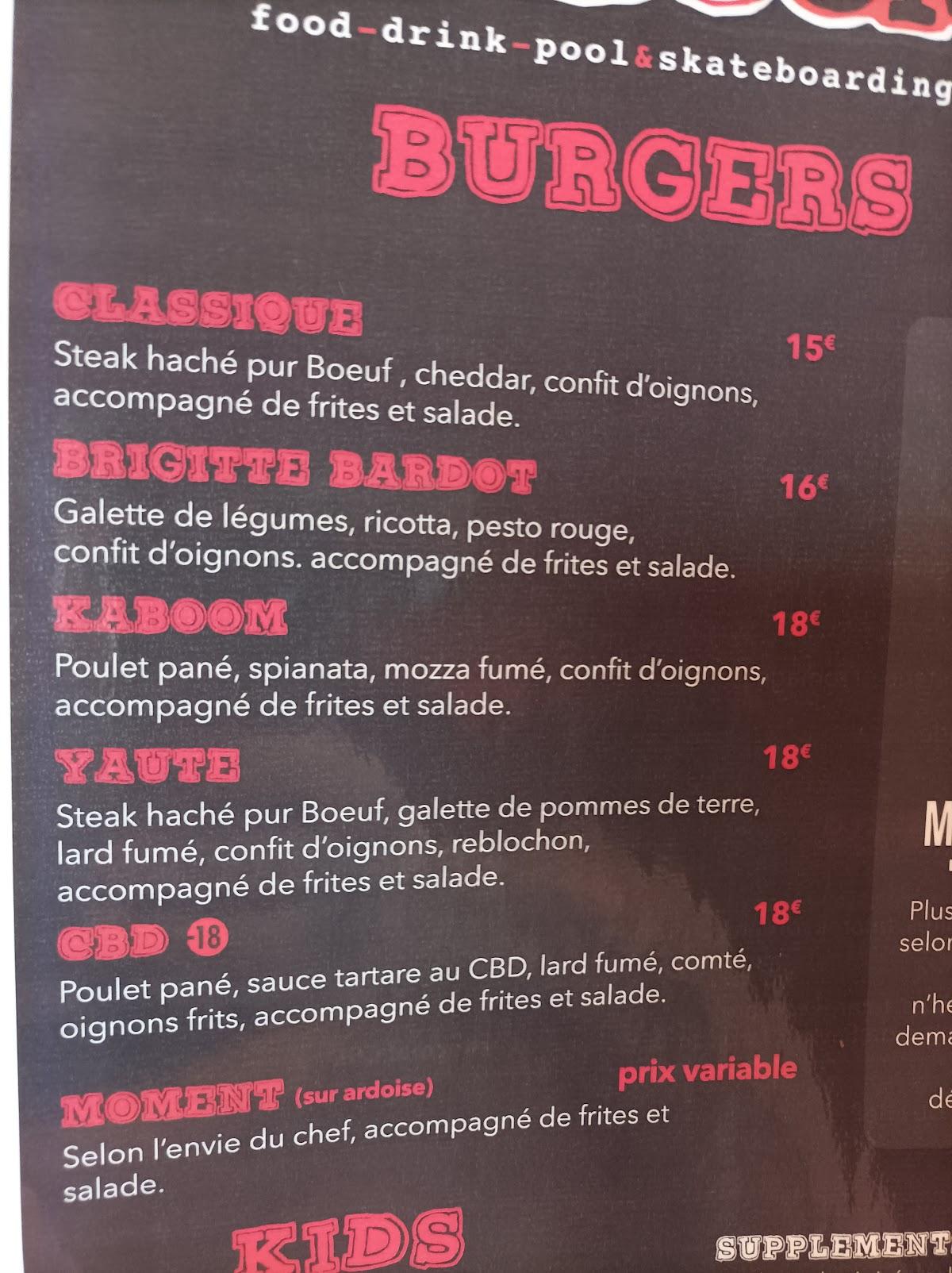 Menu au KABOOM PUB, Neydens