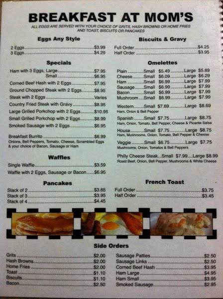 Menu at Mom's Family Restaurant, Enterprise