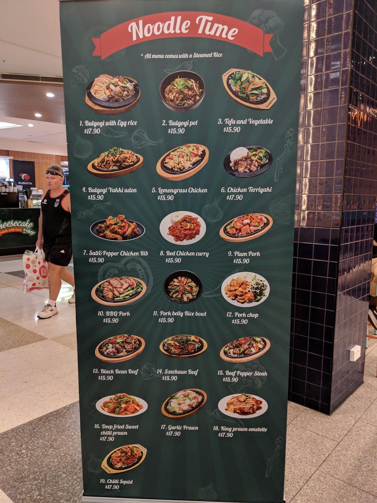 Menu at Noodle Time, Mount Druitt